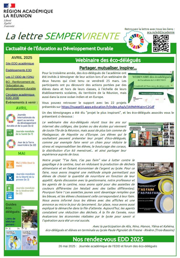 Lettre sempervirente EDD | Académie de La Réunion