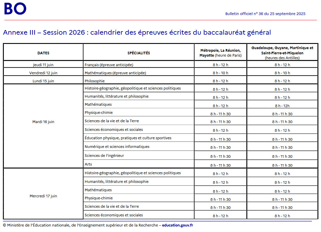 2026 Dates Examens | Académie de La Réunion