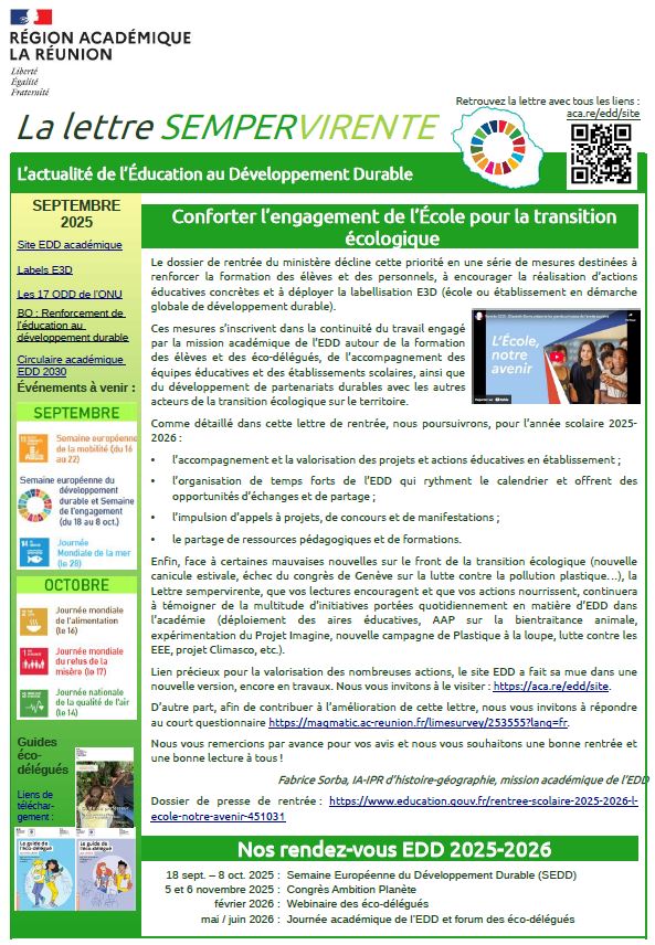 La lettre sempervirente EDD Septembre 2025 | Académie de La Réunion